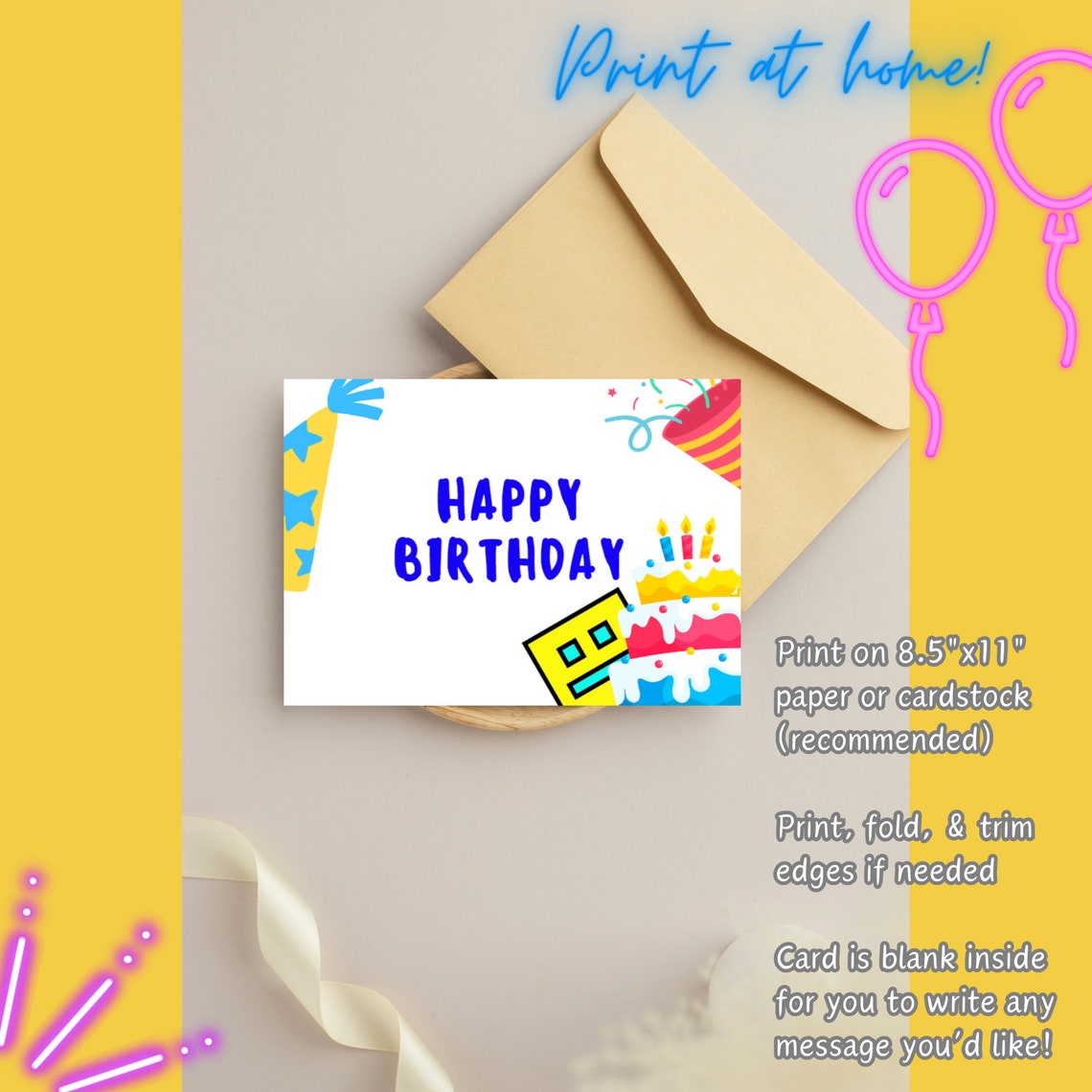 Printable Geometry Dash Birthday Card (digital Download) - Etsy