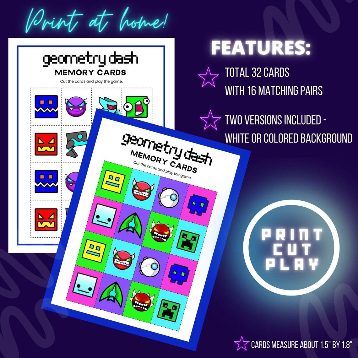 Printable Geometry Dash Memory Card Game Digital Download - Etsy