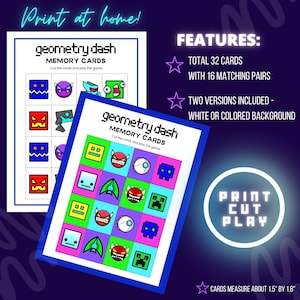 Printable Geometry Dash Memory Card Game, Digital Download, Geometry ...