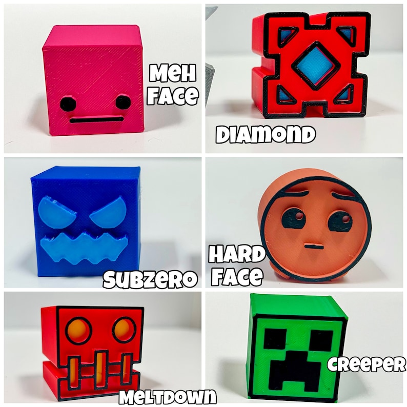 3D Printed Geometry Dash Cubes, Cake Toppers - Etsy