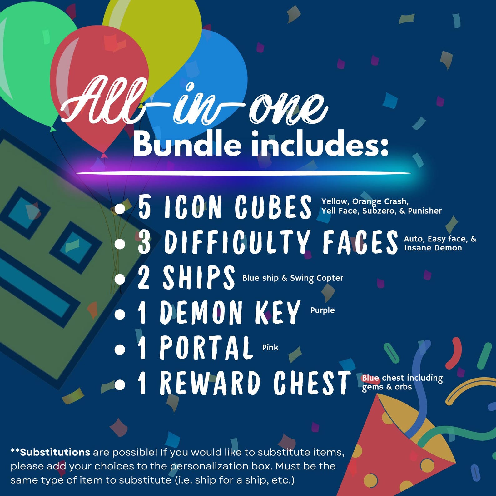 Birthday Bundle, Geometry Dash Gift Pack, 3D Printed Toys, All in One ...