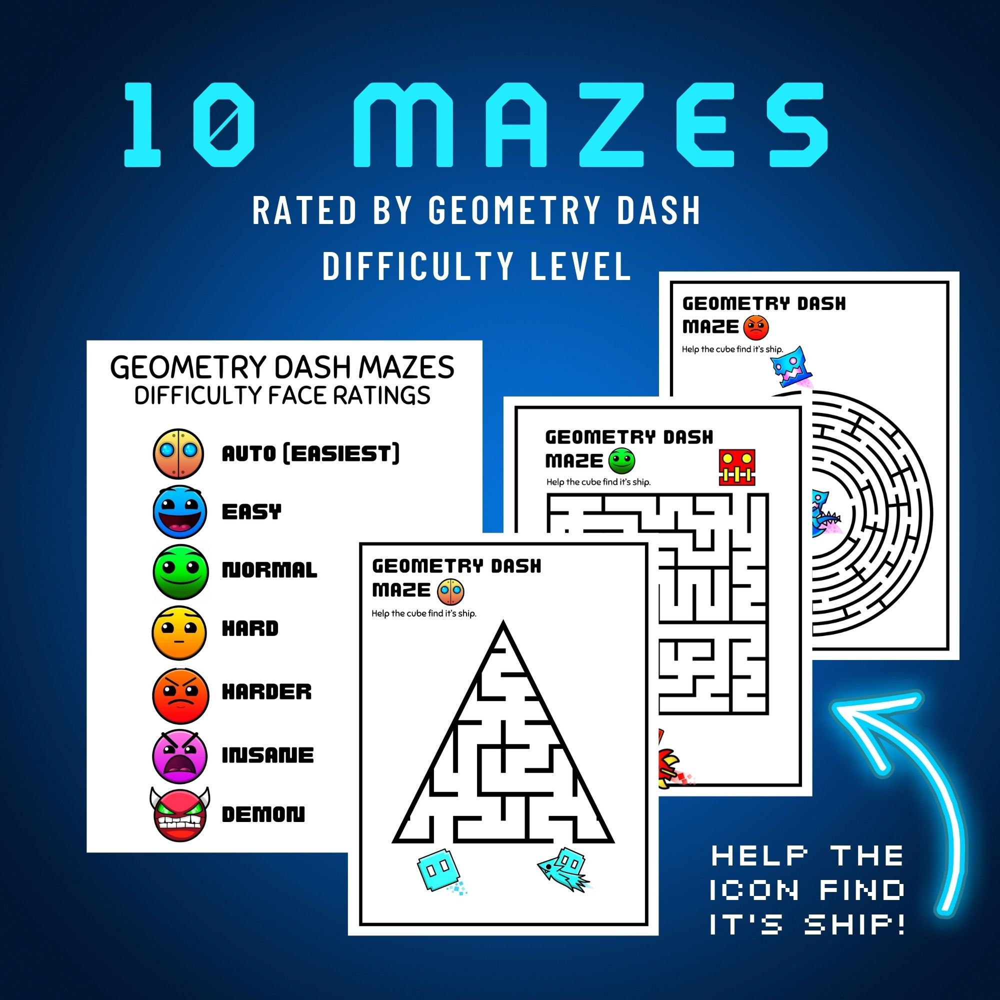 Printable Geometry Dash Mazes 10-pack Digital Download - Etsy UK