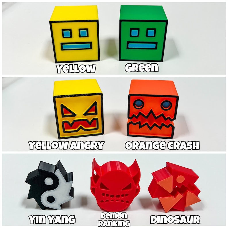 3D Printed Geometry Dash Cubes, Cake Toppers, Geodash Icons - Etsy