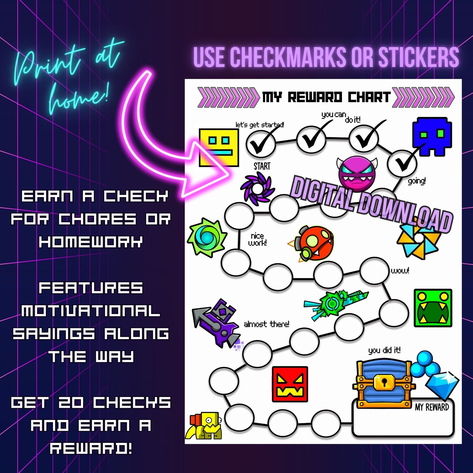 Printable Geometry Dash Reward Chart Digital Download - Etsy UK