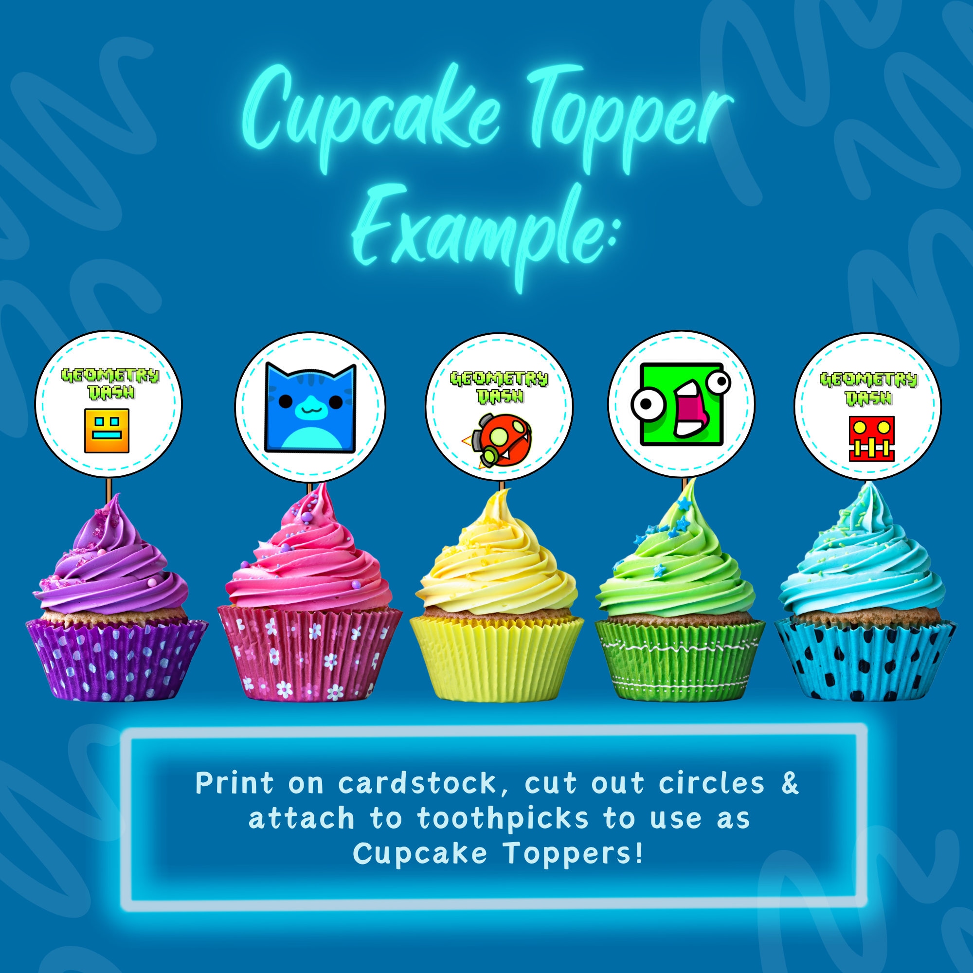 Geometry Dash Birthday Decorations, Cupcake Toppers, Party Stickers ...