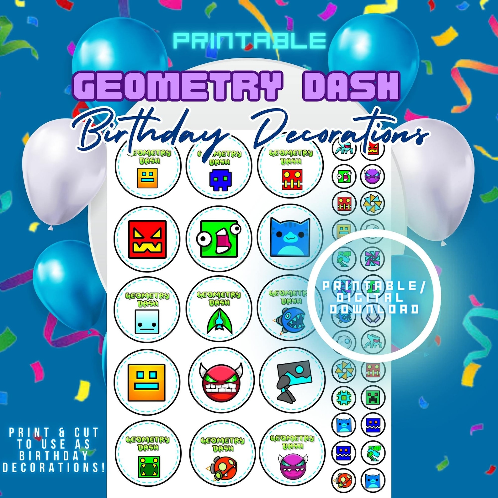 Printable Geometry Dash Decorations, Digital Download, Geometry Dash ...