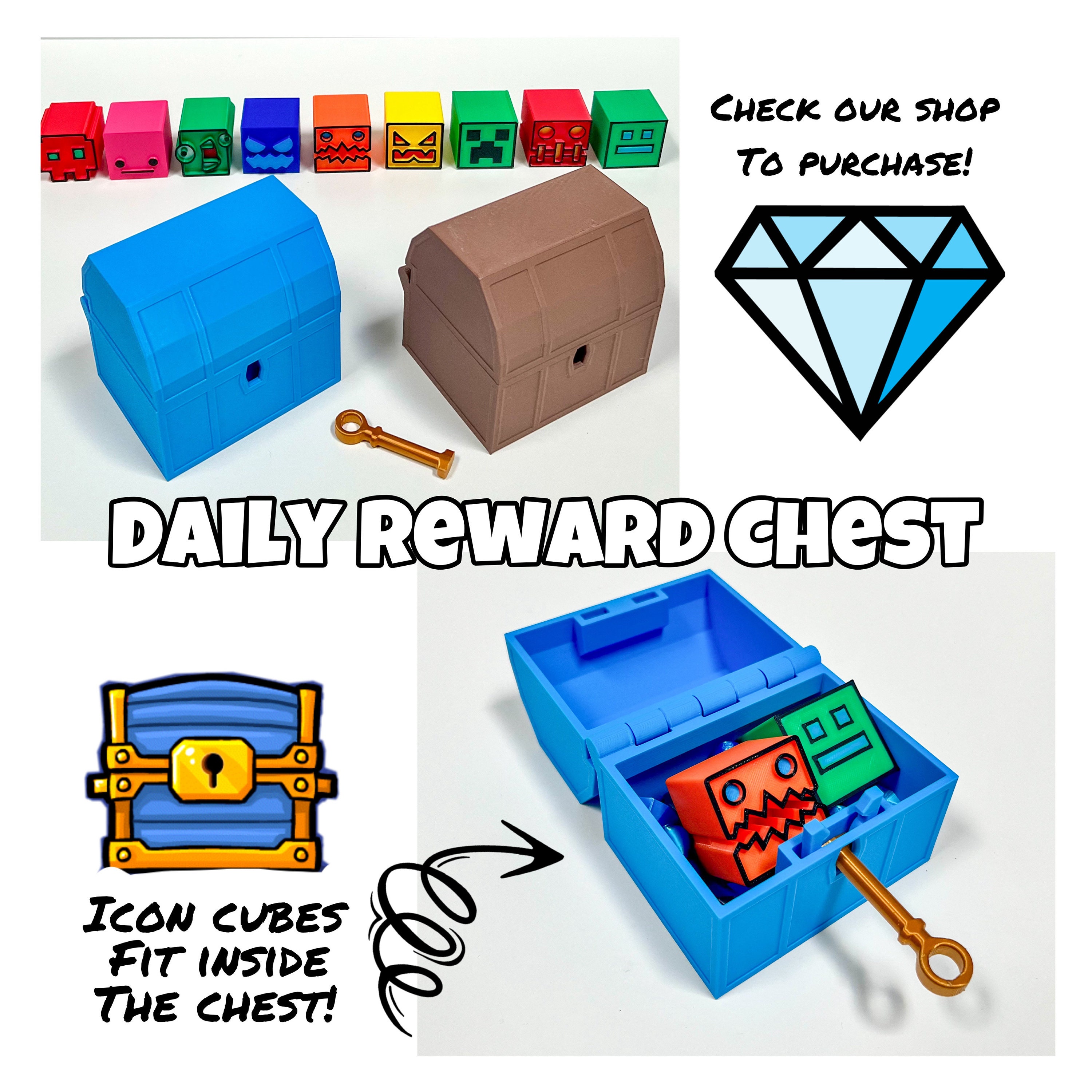 Geometry Dash Difficulty Faces, Geometry Dash Toys, 3D Printed Cubes ...