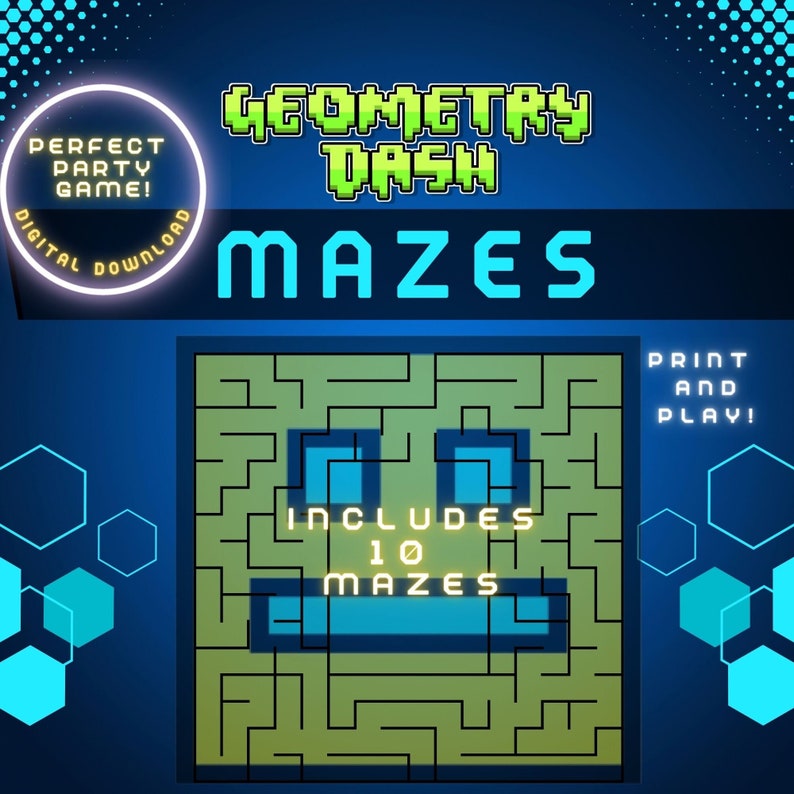 Laberintos de Geometry Dash imprimibles, paquete de 10, descarga digital, juego de fiesta de ...