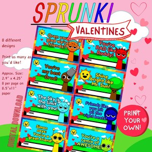 PRINT YOUR OWN Sprunki Valentines, Digital Download, Sprunki Valentine ...