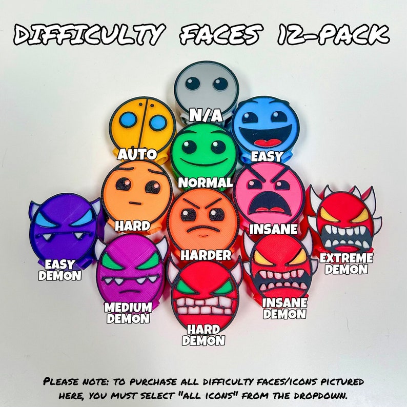 Geometry Dash Difficulty Faces, 3D Printed Toys, Icons, Cake Toppers - Etsy