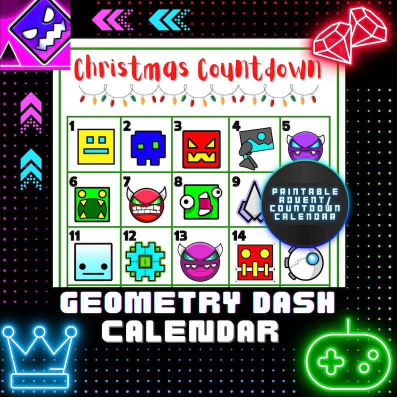 Printable Geometry Dash Countdown Calendar, Geometry Dash Advent ...