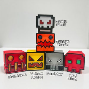 Fire and Skull Icons, Geometry Dash Toys, 3D Printed, Geometry Dash ...
