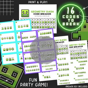 Printable Geometry Dash Code Breaker, 16 Codes to Break, Digital ...