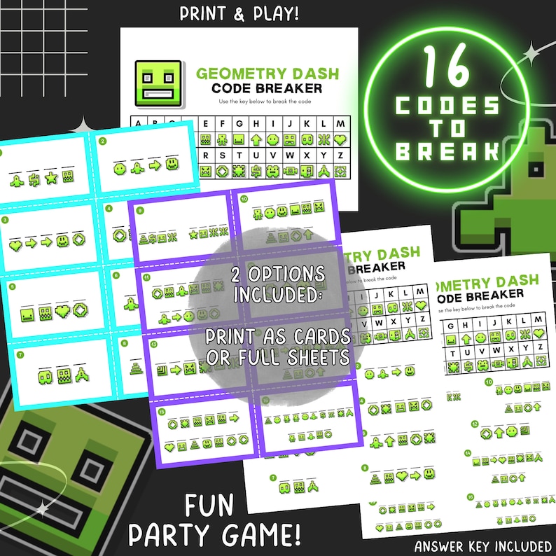 Geometry Dash Code Breaker, 16 Printable Codes, Party Game (digital ...
