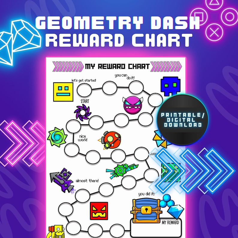 Printable Geometry Dash Reward Chart (digital Download) - Etsy