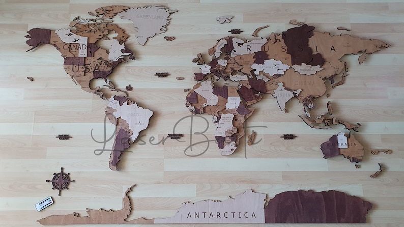 Mapa mundial de madera LED 3D, archivo cortado con láser. Proyecto SVG ...