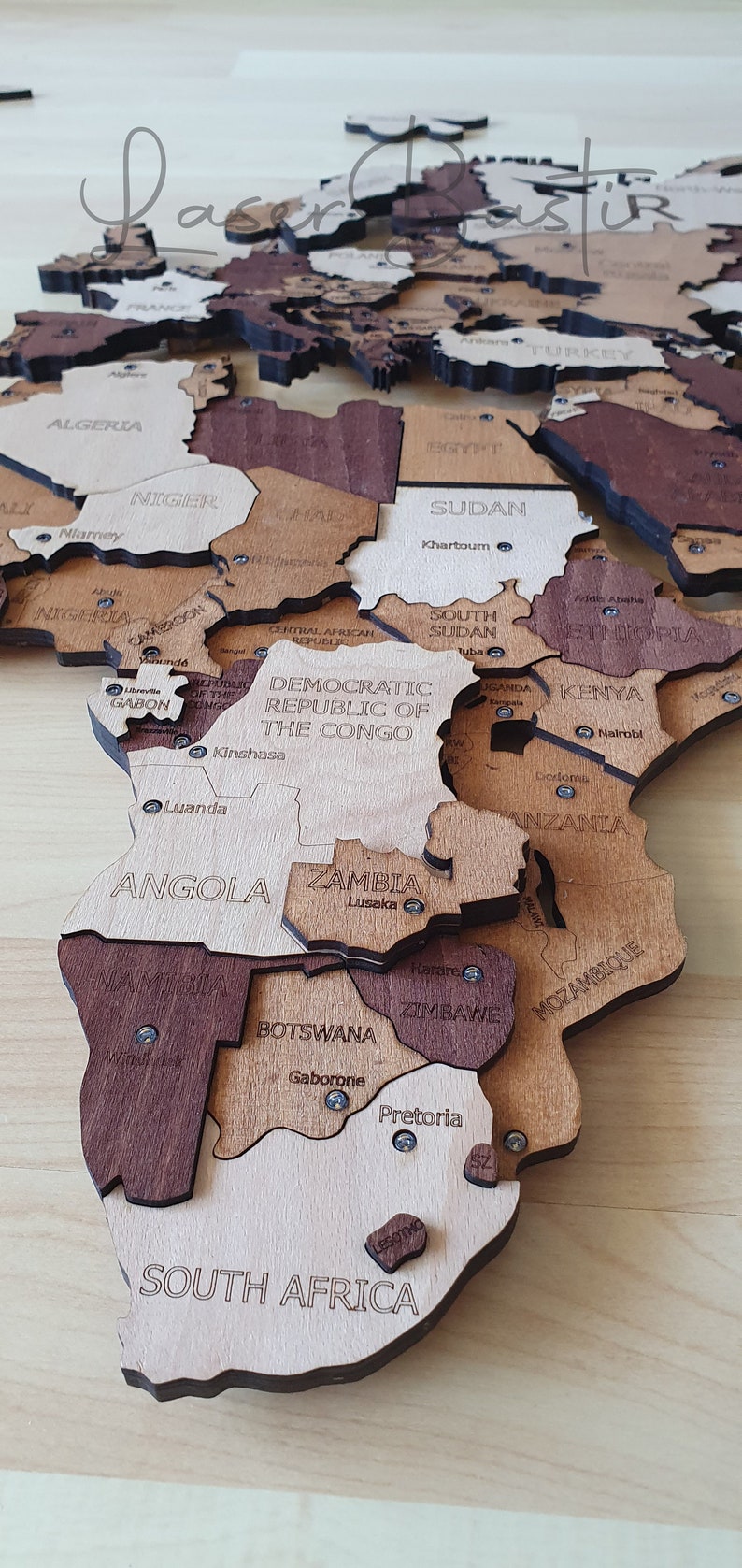 World Map Wood 3D LED, Laser Cut File. SVG, DXF, Ai, LBRN2 Project. 2 M ...