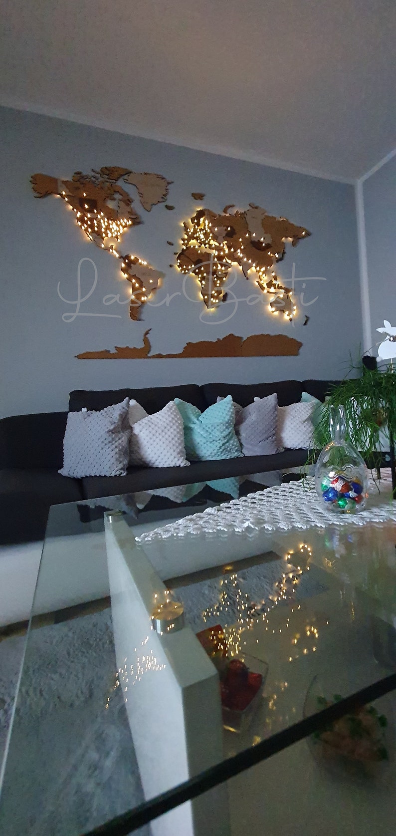 World Map Wood 3D LED, Laser Cut File. SVG, DXF, Ai, LBRN2 Project. 2 M ...