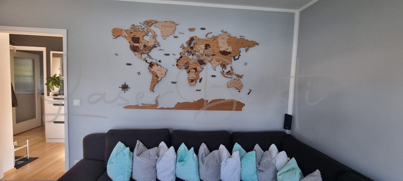 World Map Wood 3D LED, Laser Cut File. Svg,dxf,ai, LBRN2 Project. 2m X ...