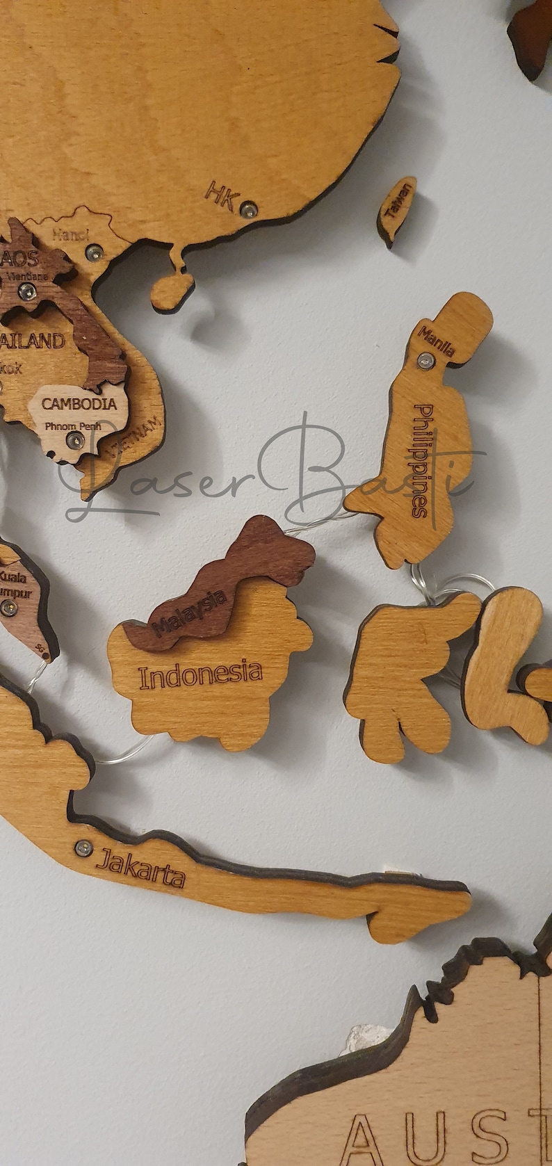 World Map Wood 3D LED, Laser Cut File. SVG, DXF, Ai, LBRN2 Project. 2 M ...
