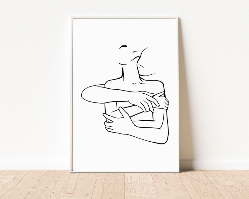 Abstract Couple Line Art, Couple One Line Poster, Hug Line Art ...