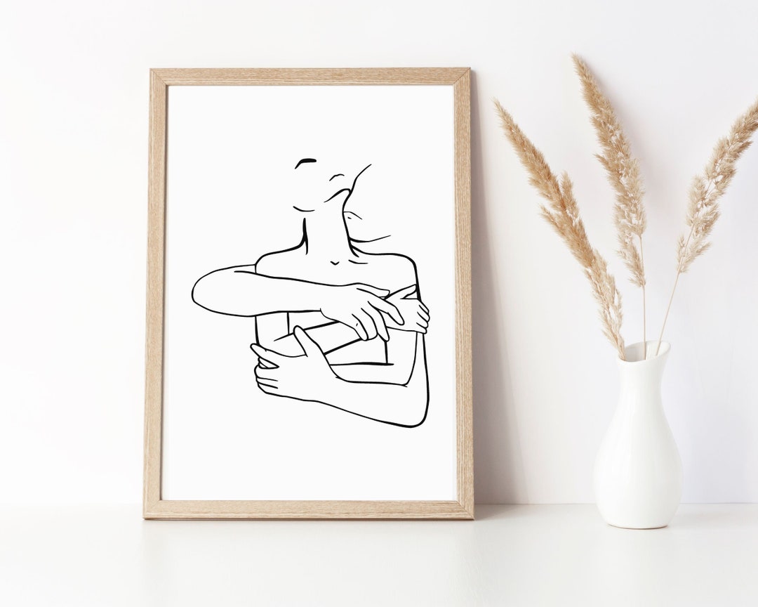 Abstract Couple Line Art, Couple One Line Poster, Hug Line Art ...