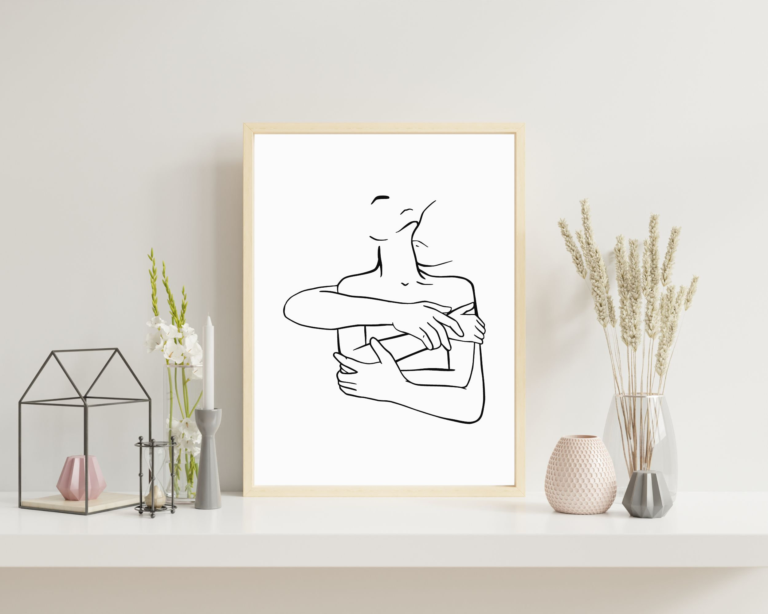 Abstract Couple Line Art, Couple One Line Poster, Hug Line Art ...