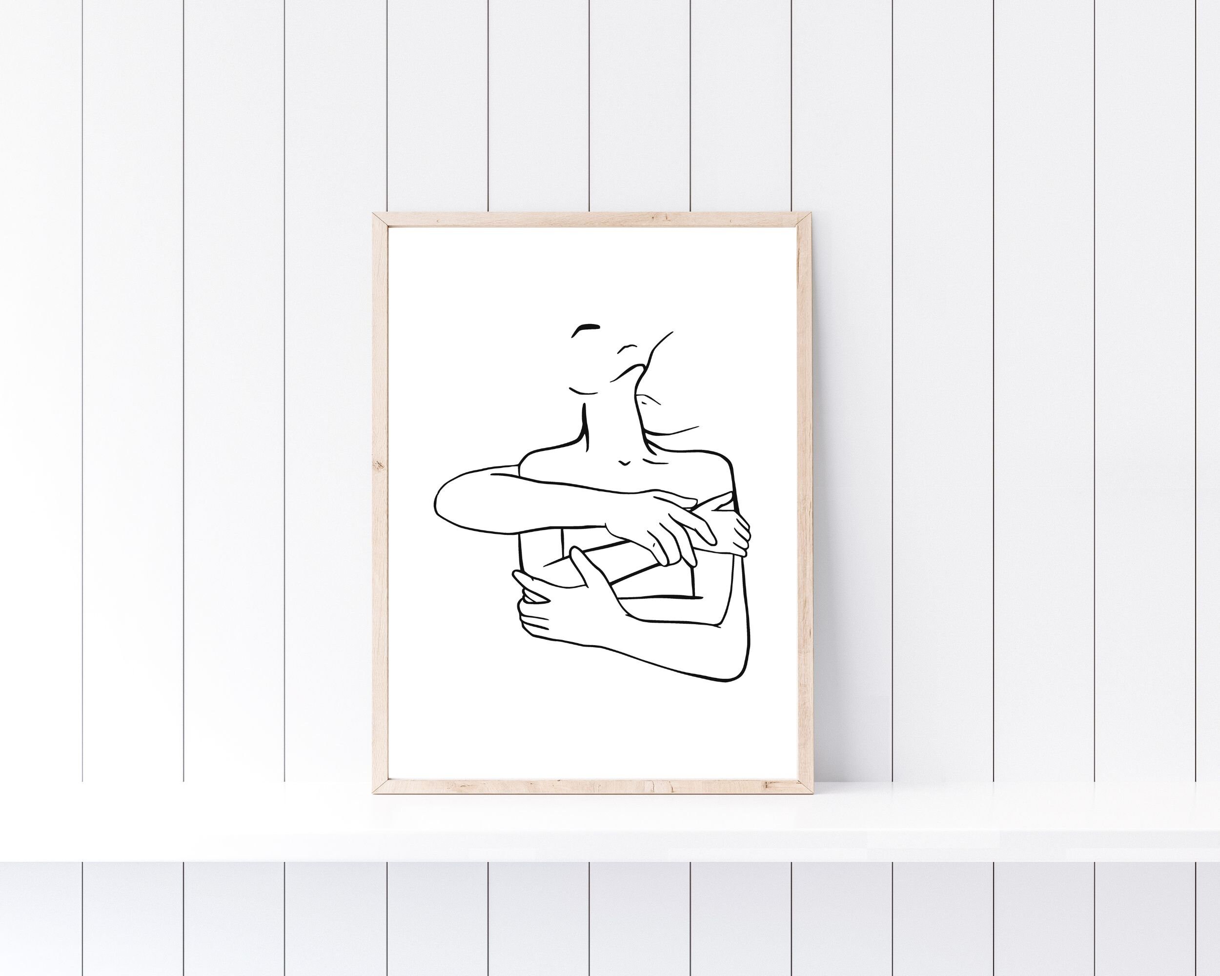 Abstract Couple Line Art, Couple One Line Poster, Hug Line Art ...
