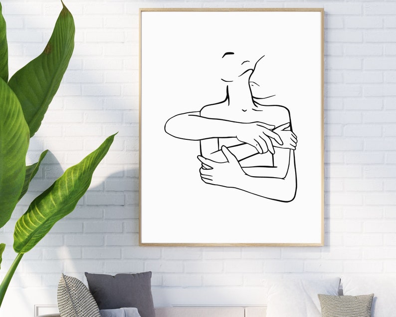 Abstract Couple Line Art Couple One Line Poster Hug Line Art