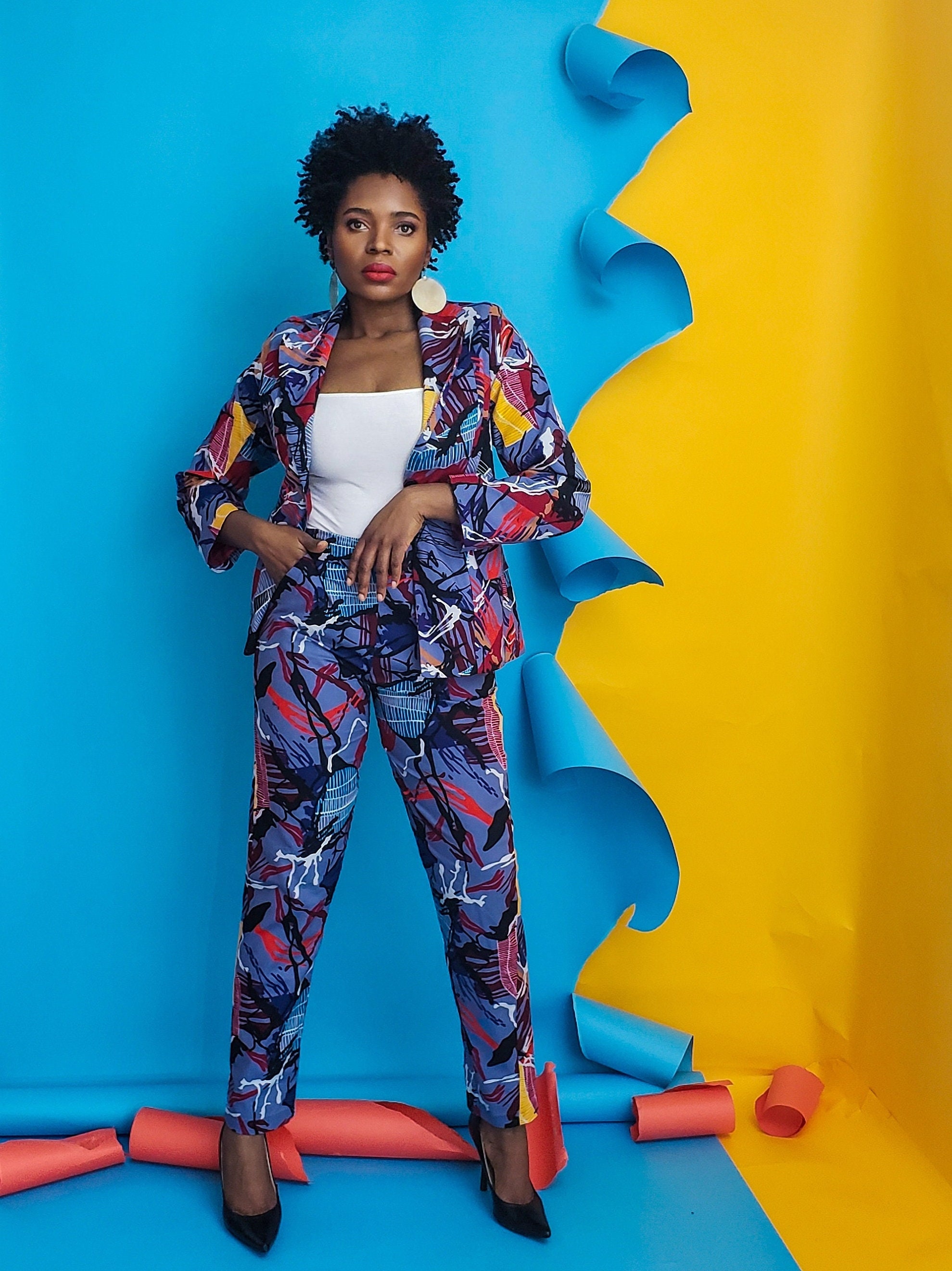 Colorful African Print Women's Pant Suit Jacket and Pants - Etsy