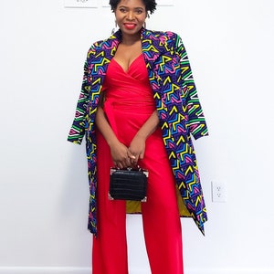 Colorful African Print Belted Jacket: Women's Lightweight Midi Coat - Etsy