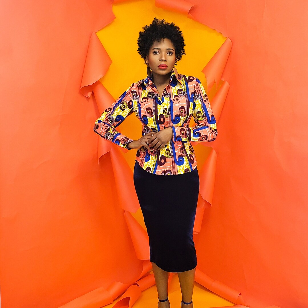 Colorful African Print Button Down Women's Shirt for Work. - Etsy