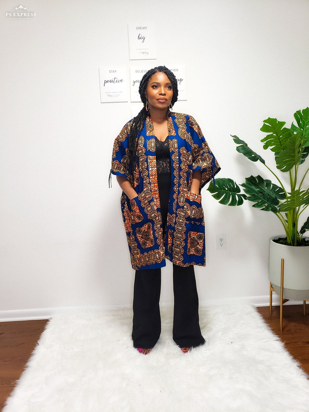 African Print Kimono Top: Oversized Cotton Tunic With Pockets - Etsy