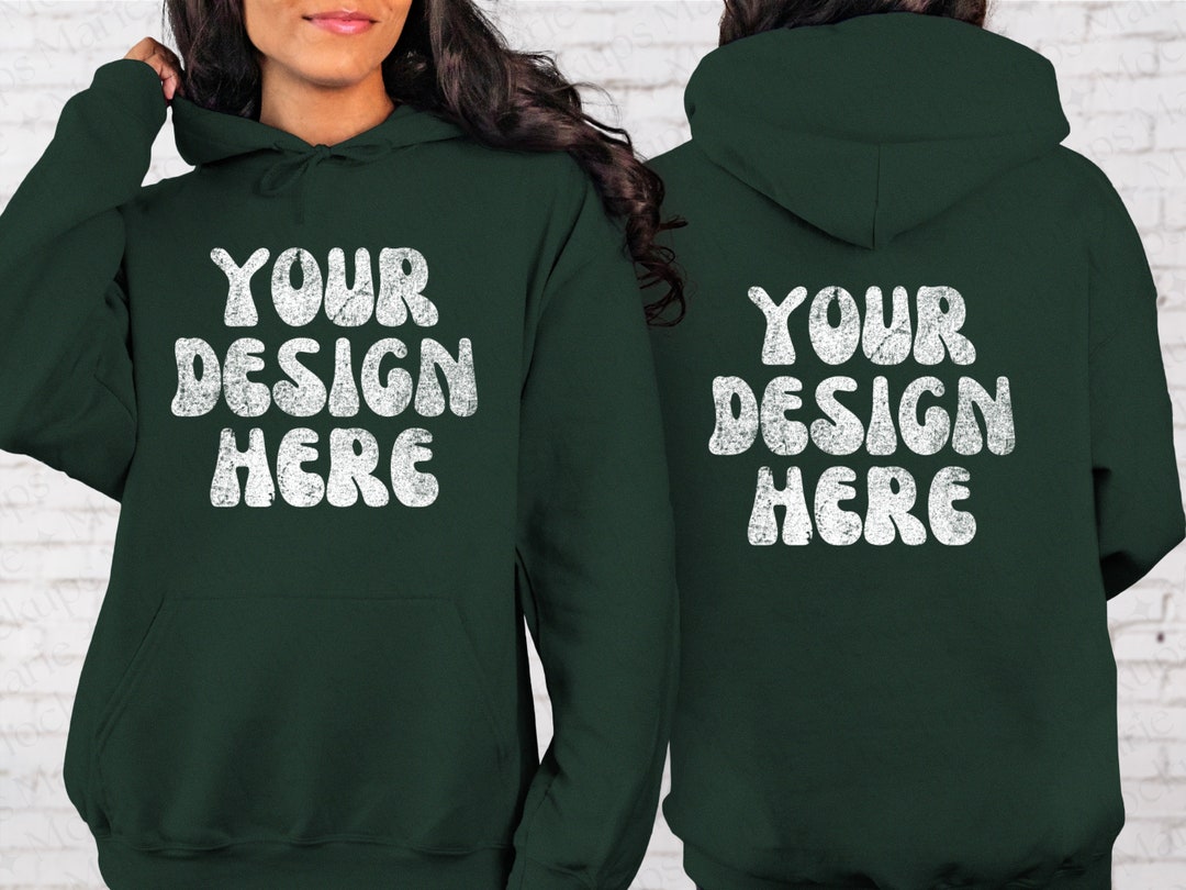 Gildan 18500 Forest Green Back Hoodie Mockup, Oversized Dark Green ...