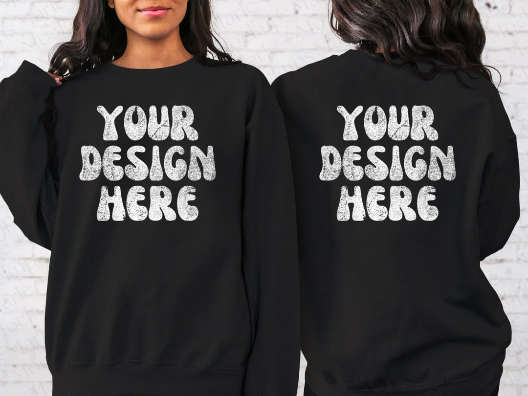 Front and Back Gildan 18000 Black Back Mockup, Oversized Black Crewneck ...