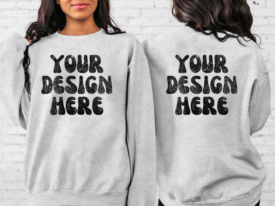 Gildan 18000 Ash Gray Crewneck Mockup, Front and Back Gildan Crewneck ...