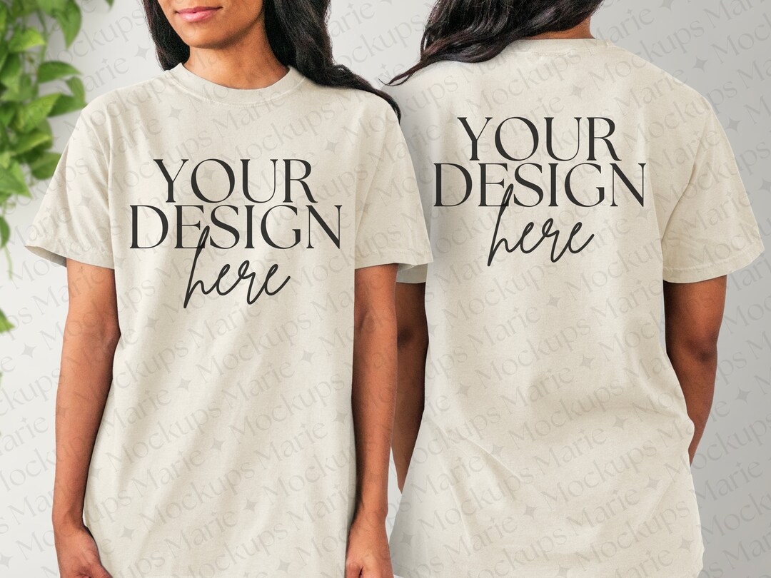 Front and Back of Ivory Comfort Colors Tshirt Mockup, Photo Model ...