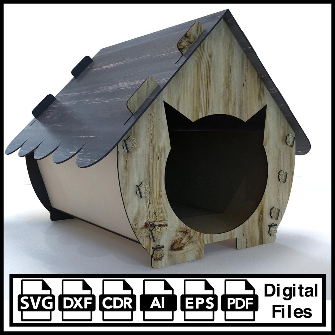 Cute Cat House Laser Cut Vector Plans Pet House SVG Files Instant ...