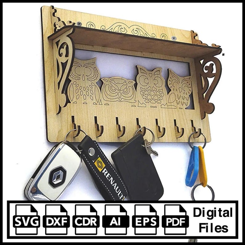 Key Holder for Wall Laser Cut Files, 3 Mm Key Cdr Dog Key Hanger Laser ...