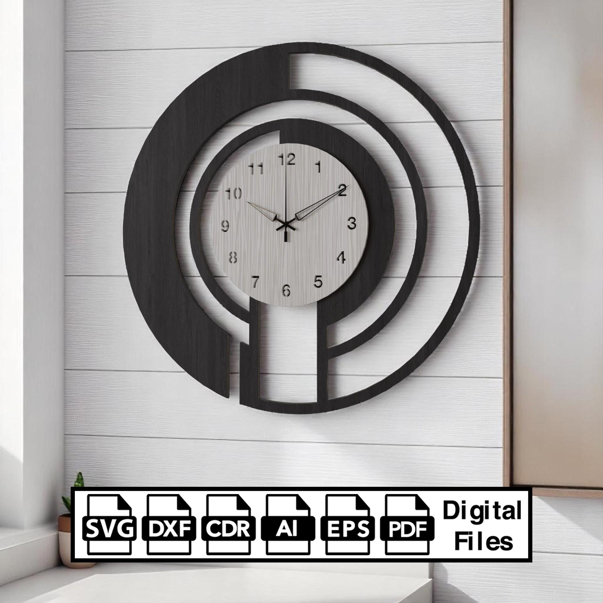 Wall Clock Laser Cut Design File – Dxf Svg Ai Pdf Eps for Wood & Metal ...