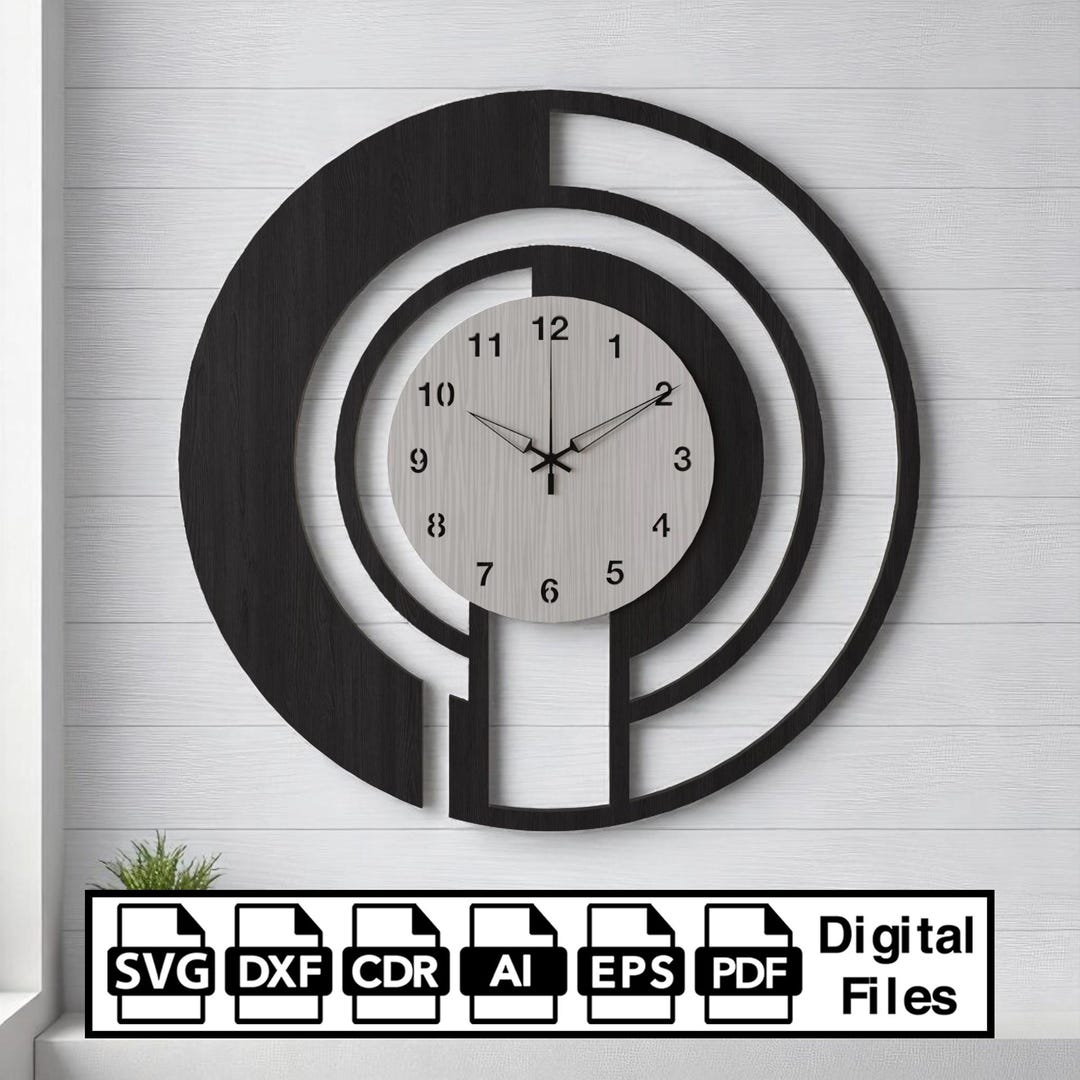 Wall Clock Laser Cut Design File – Dxf Svg Ai Pdf Eps for Wood & Metal ...