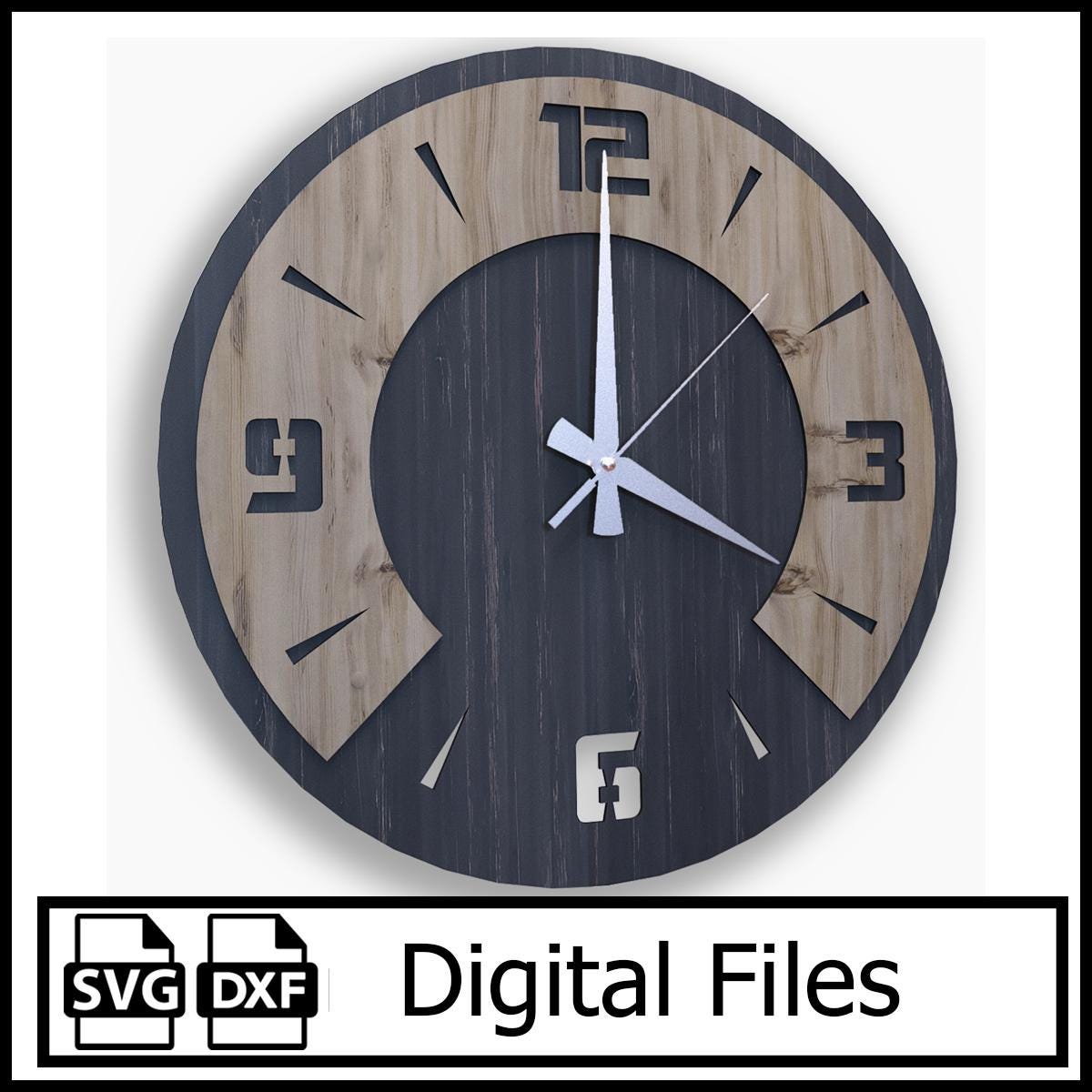 Modern Art Wall Clock Laser Cut Svg Dxf Ai , Wooden Wall Clock Vector ...