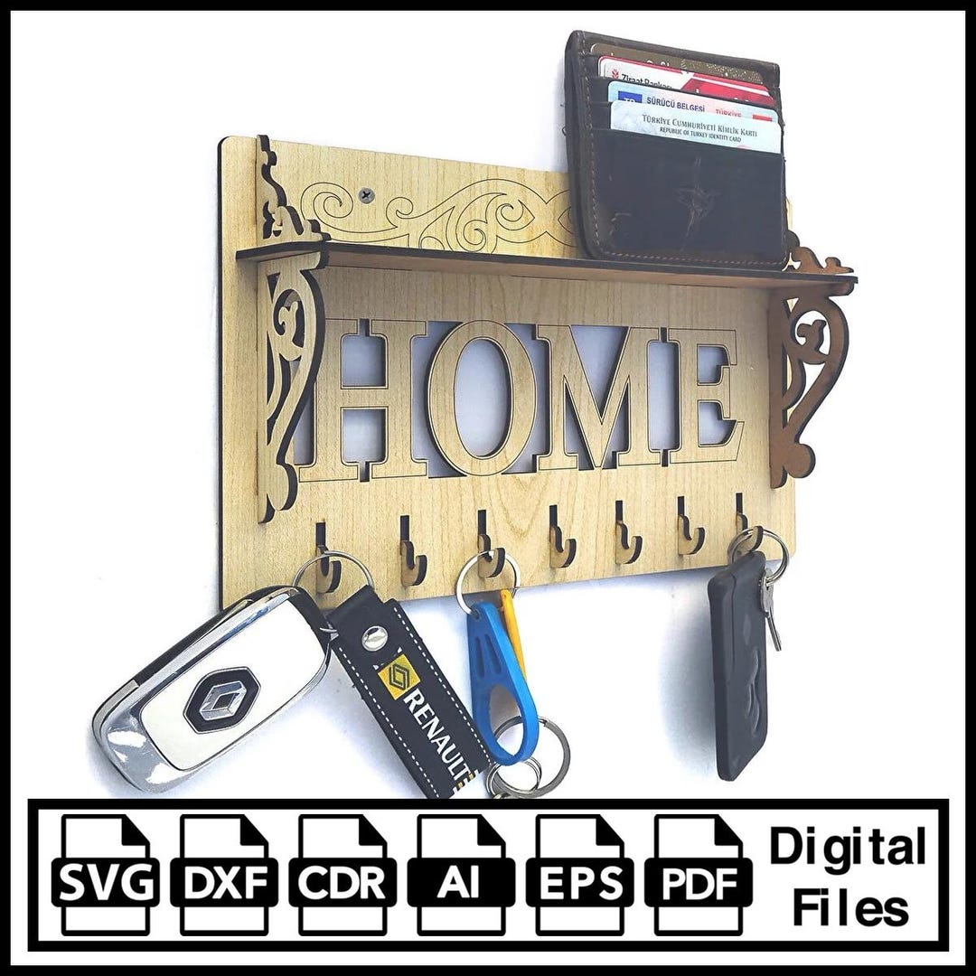 Key Holder for Wall Laser Cut Files, 3 Mm Key Cdr Dog Key Hanger Laser ...