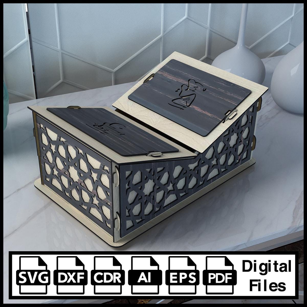 Laser Cut Quran Box Holder, Islamic Book Stand (SVG, DXF, PDF, Ai) - Etsy