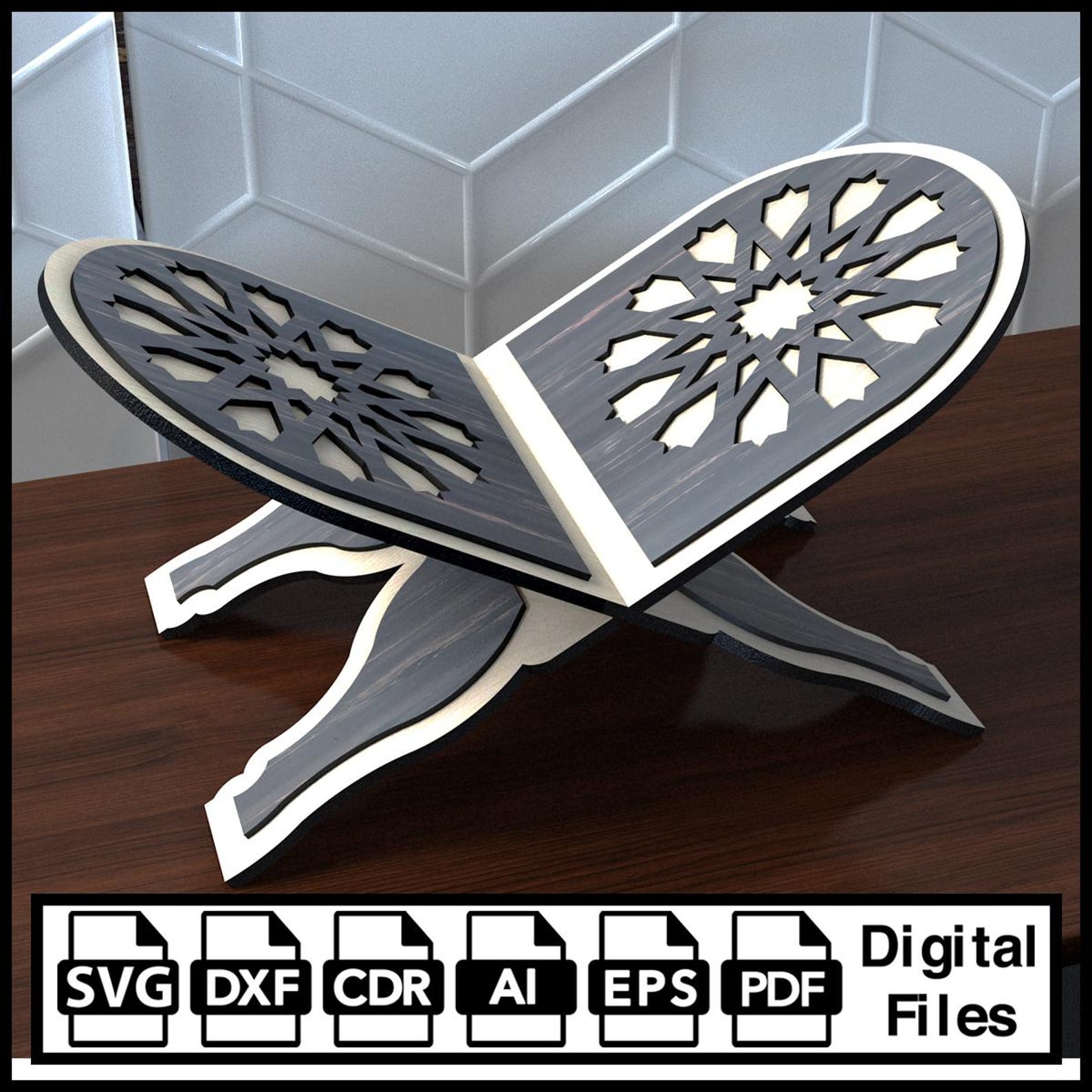 Holy Quran Lectern Box Holder, Quran Stand Laser Cut File Svg Dxf Ai ...