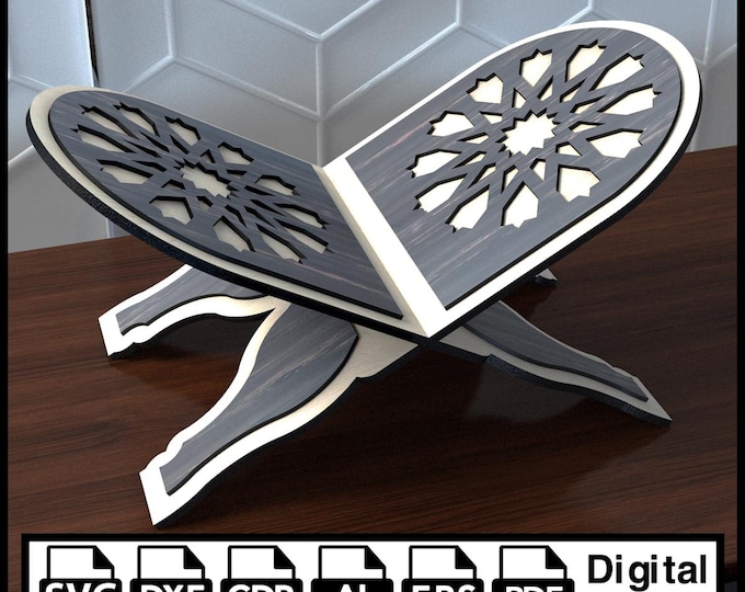 Holy Quran Lectern Box Holder, Quran Stand Laser Cut File Svg Dxf Ai ...