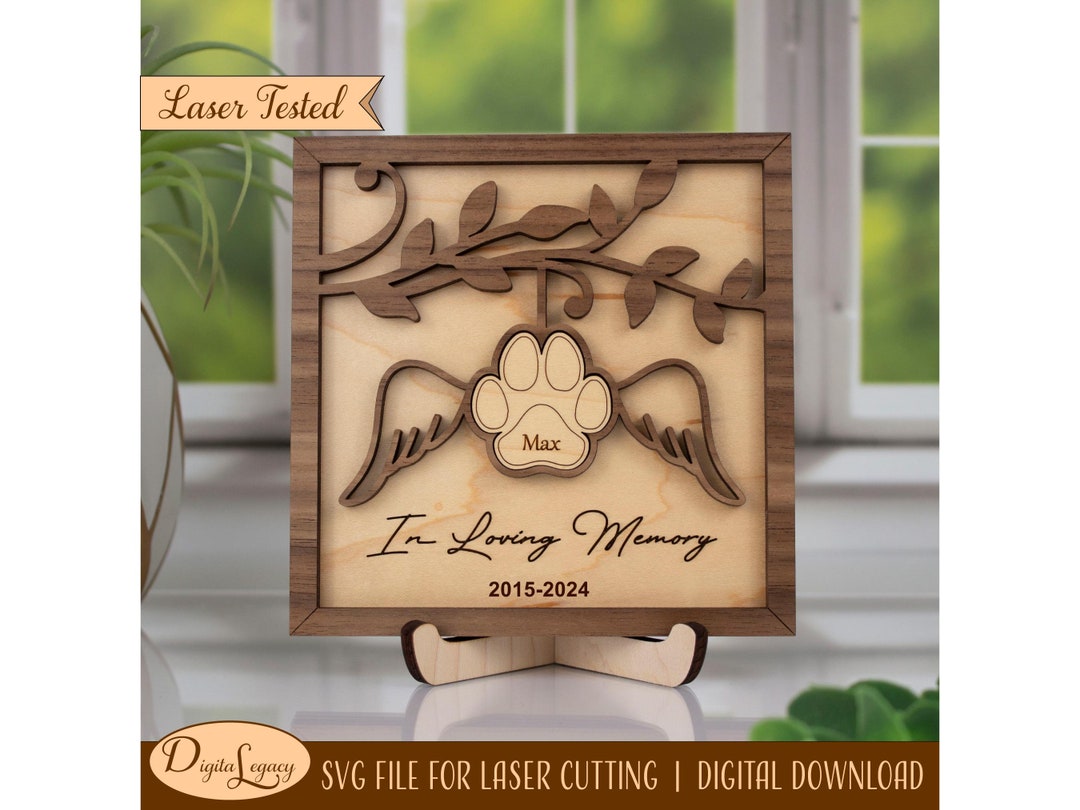 Pet Memorial Plaque Laser Cut File, in Loving Memory SVG, Angel Wings ...