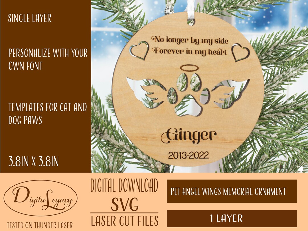 Personalized Pet Memorial Gift Laser Cut File SVG - Angel Paw SVG - Pet ...