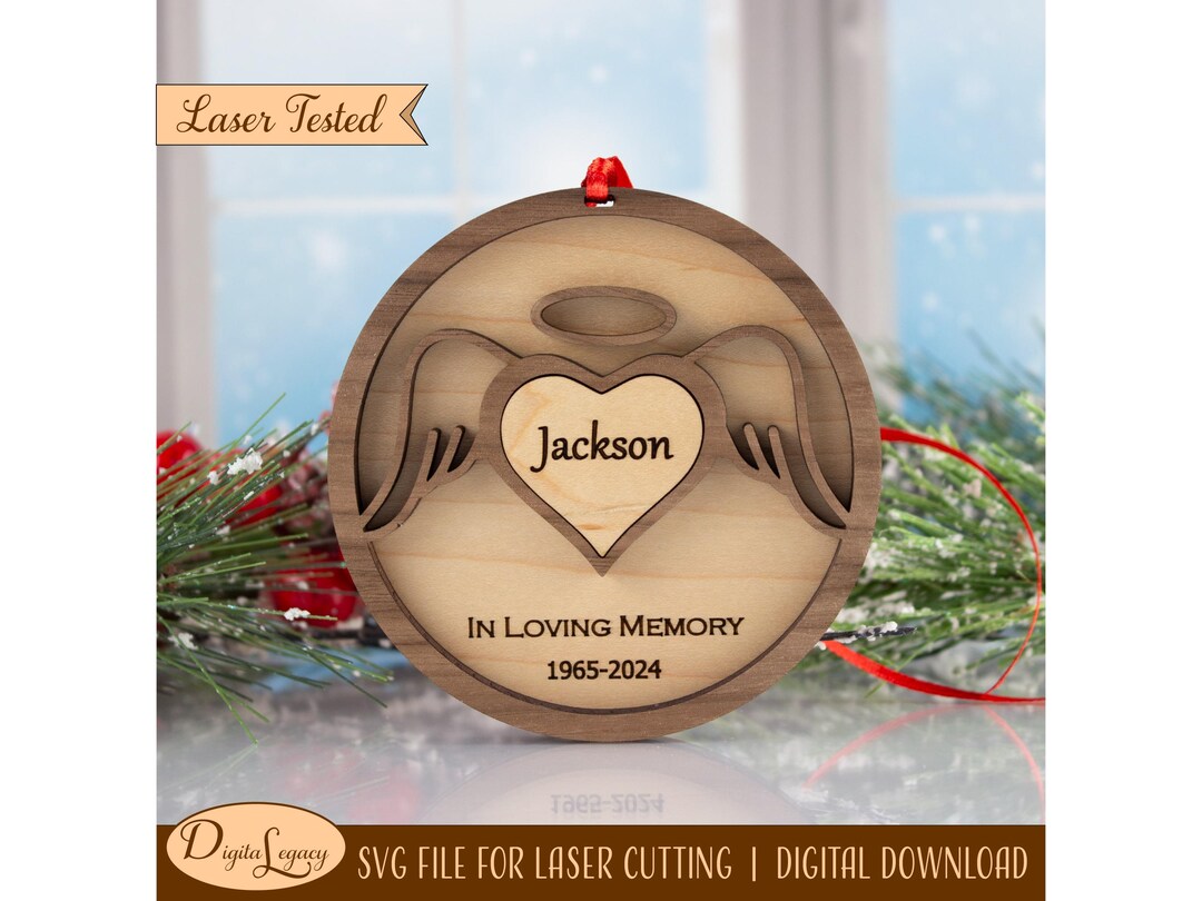 In Loving Memory SVG, Memorial Ornament Laser Cut File, Angel Wings ...
