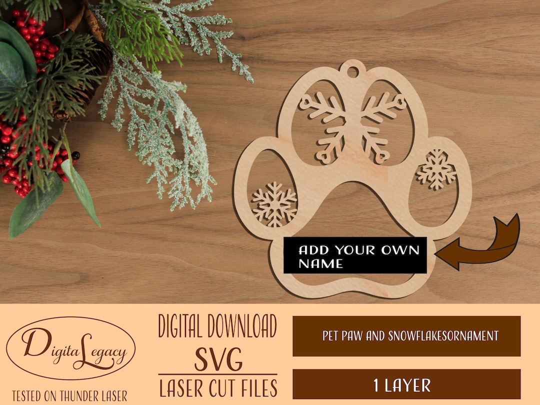 Pet Paw Ornament Snowflakes Digital File SVG - Laser Ready SVG File - Dog Paw Ornament SVG - Cat ...
